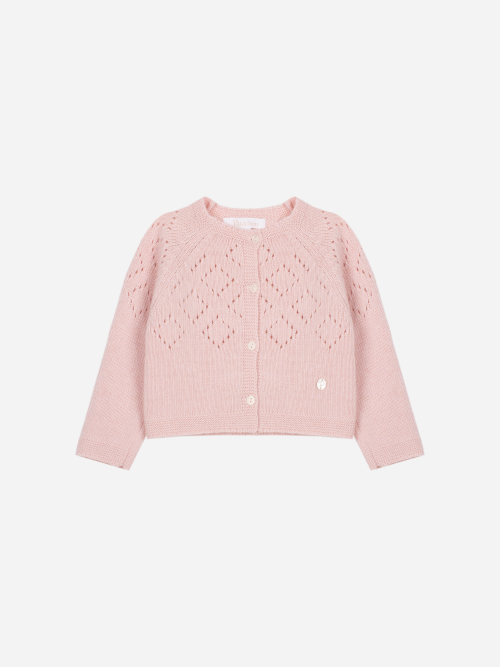 Pink knit cardy with diamond pattern
